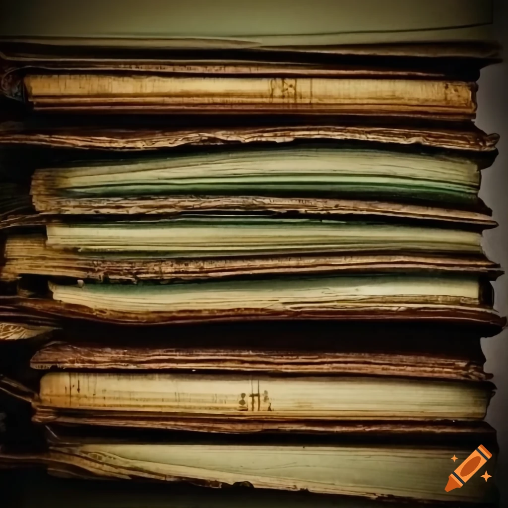 Intricately decorated vintage green page edges in detailed stack on Craiyon