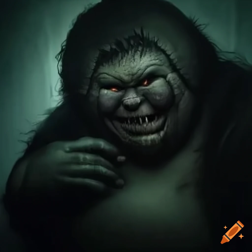 Chubby monster lurking in the dark shadows on Craiyon