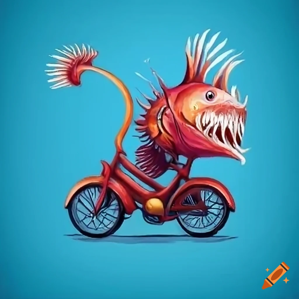 Cute anglerfish riding a bike on Craiyon