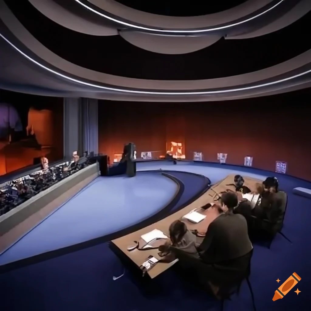 Presidential debate in a futuristic conference hall on Craiyon