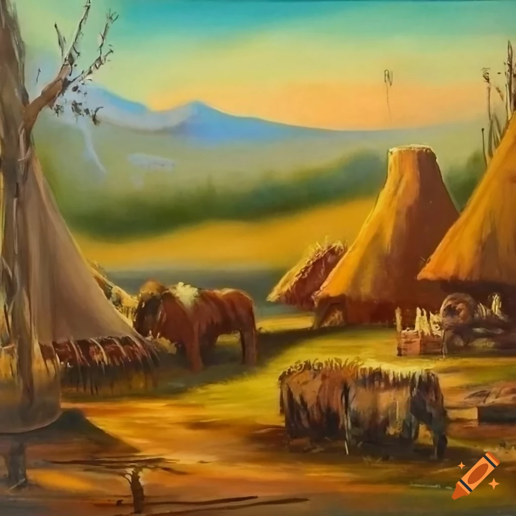 Antique native american scene painting on Craiyon