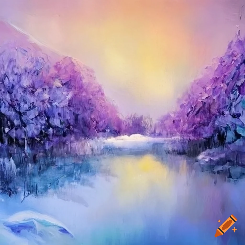 Surreal winter lilac landscape in impressionism painting style on Craiyon