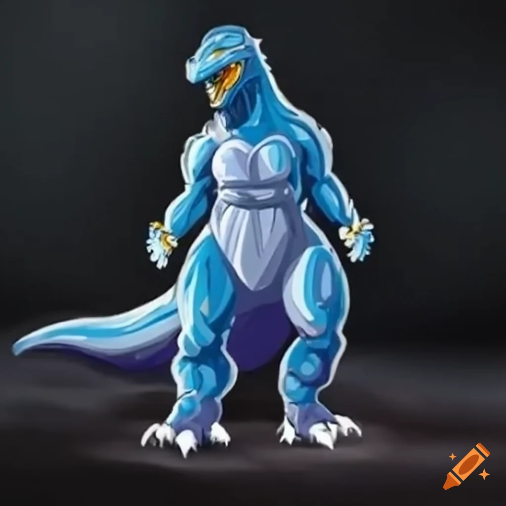 Silver-gray Godzilla as a powerful Dragonball Z character made of ...