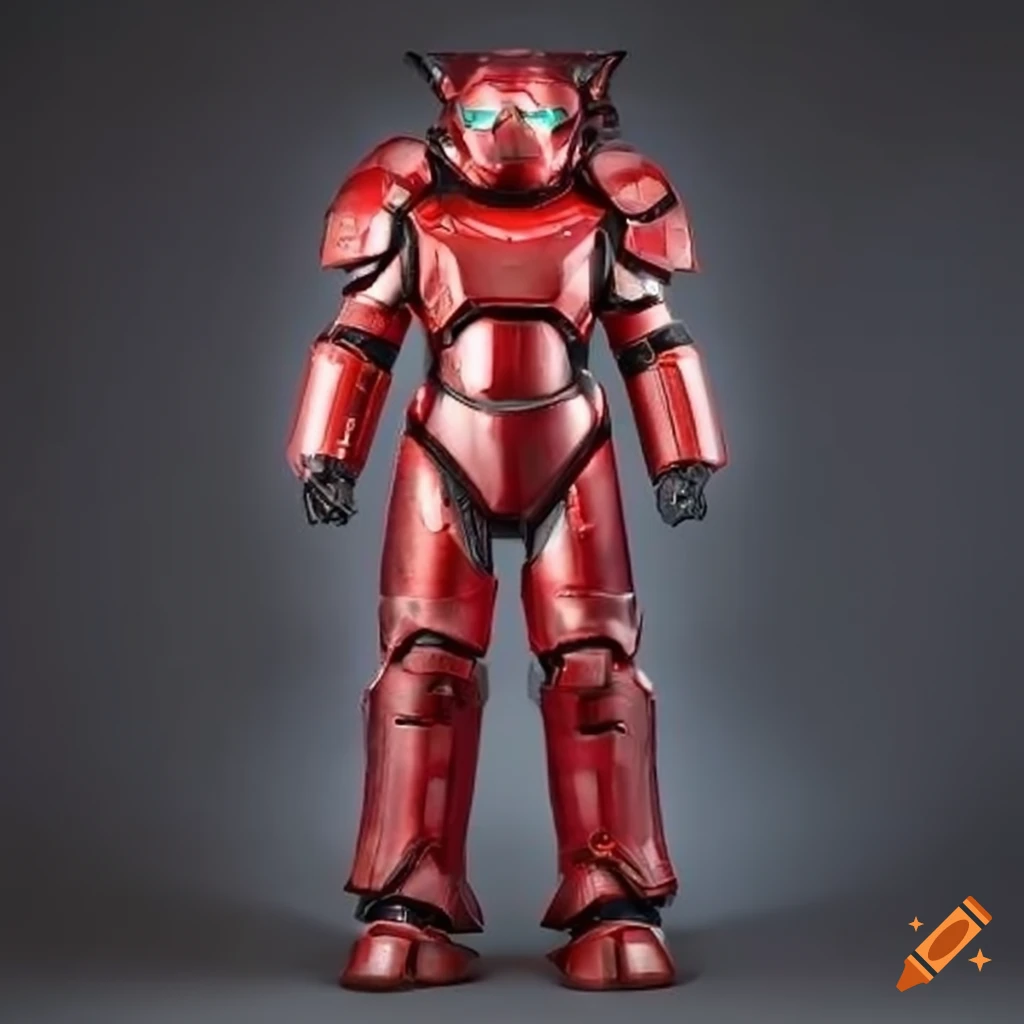Full body power armor made of red crystals on Craiyon