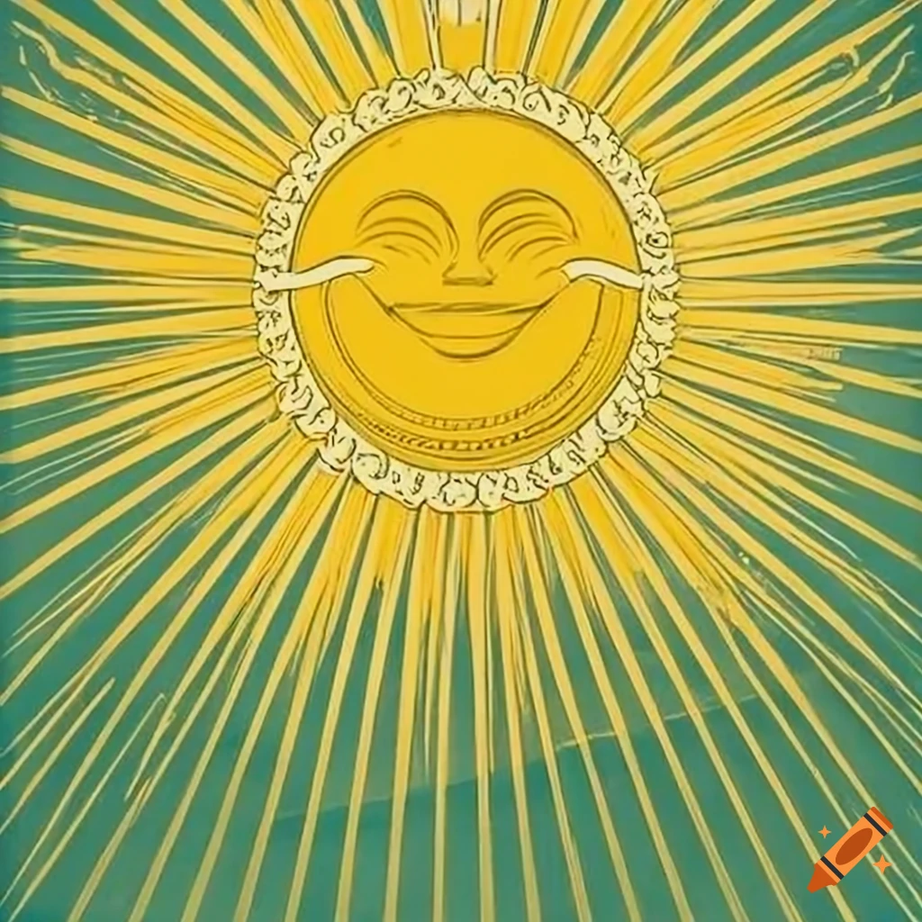 Art deco smiling sun with rays in an engraving style on Craiyon