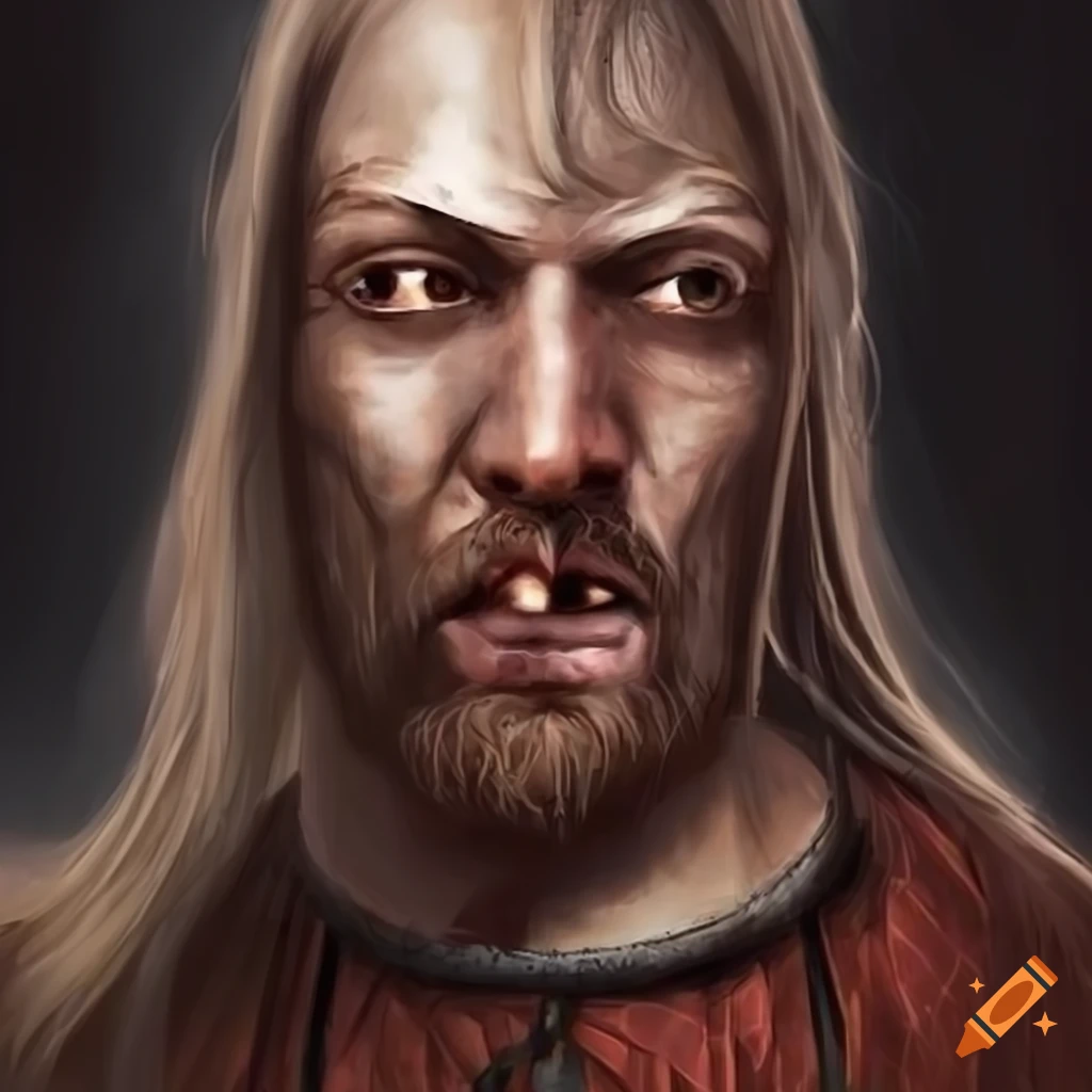 Portrait of a stern male bandit boss in medieval attire on Craiyon