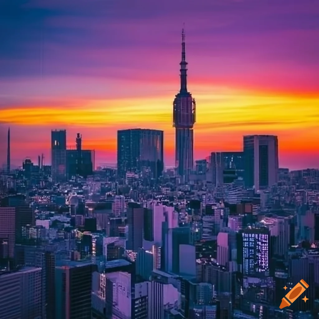Colorful tokyo cityscape at sunset on Craiyon