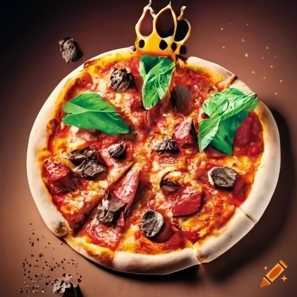 Delicious pizza with a crown on top on Craiyon