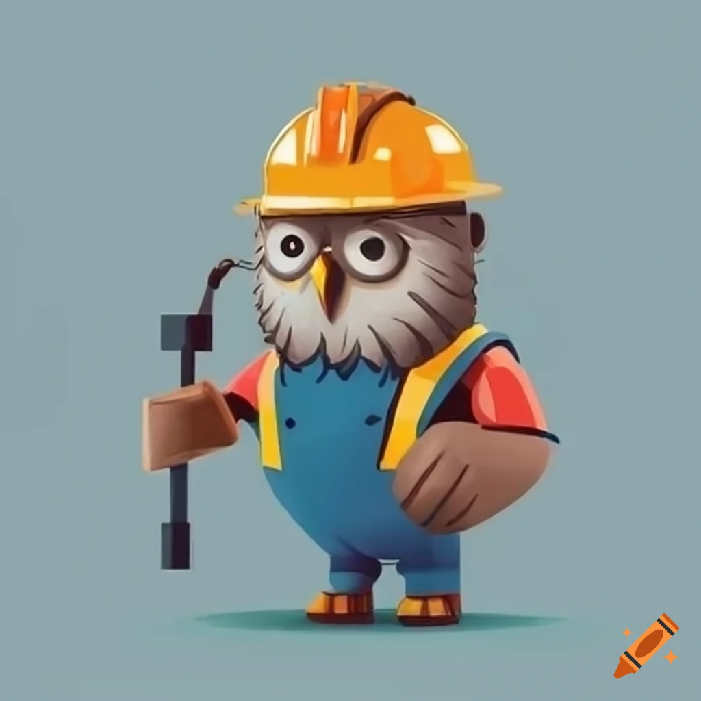 Owl construction worker with a hammer on Craiyon