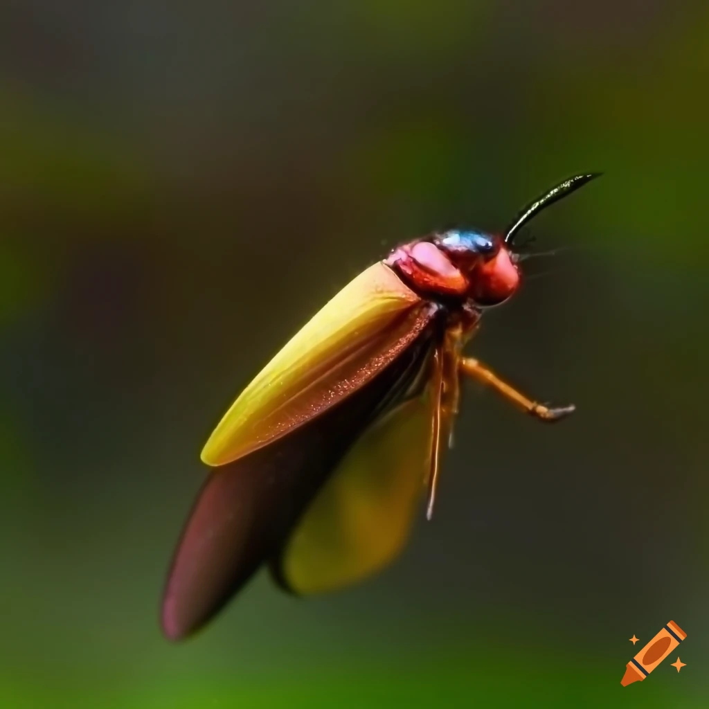 Close-up of Glimmer, the firefly, with sparkling wings in shimmering ...