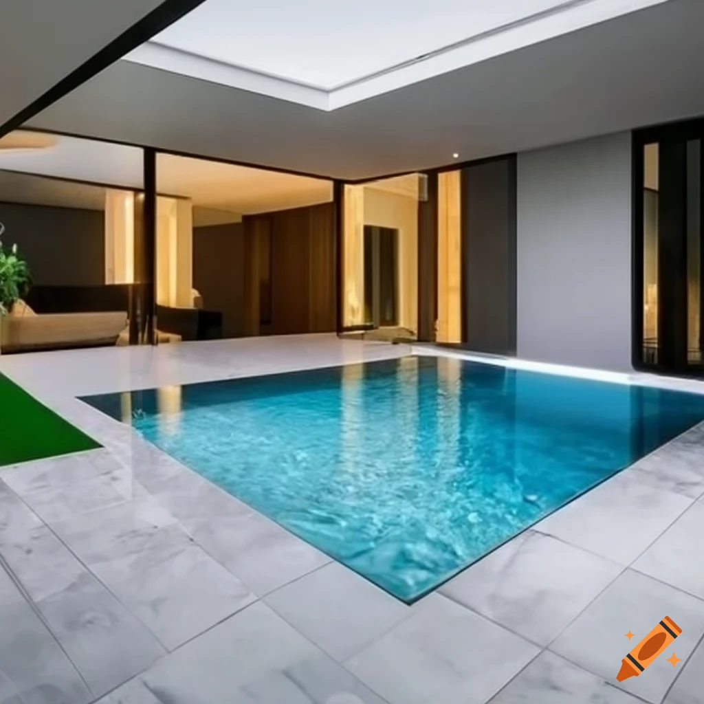 Sleek and modern luxury pool with fine marble tiles on Craiyon