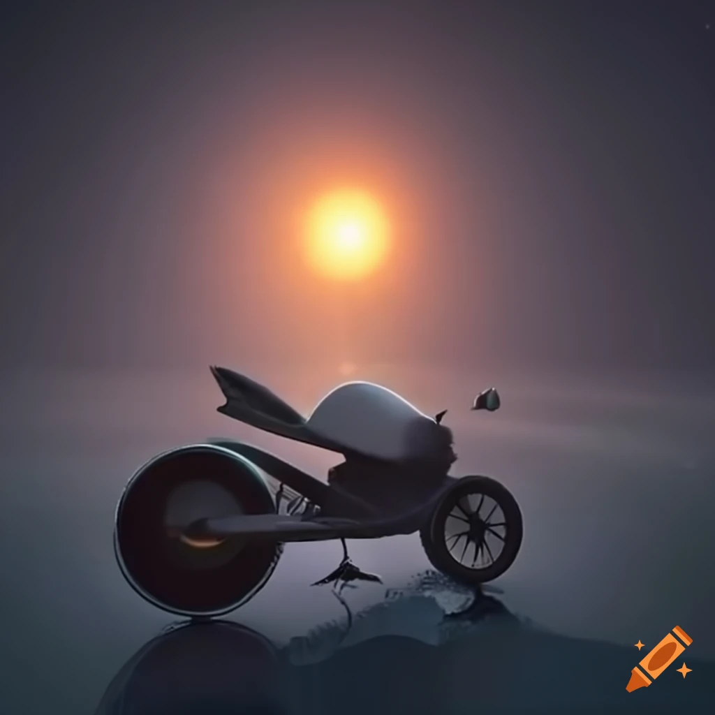 Realistic motorcycle on a planet with sun on Craiyon