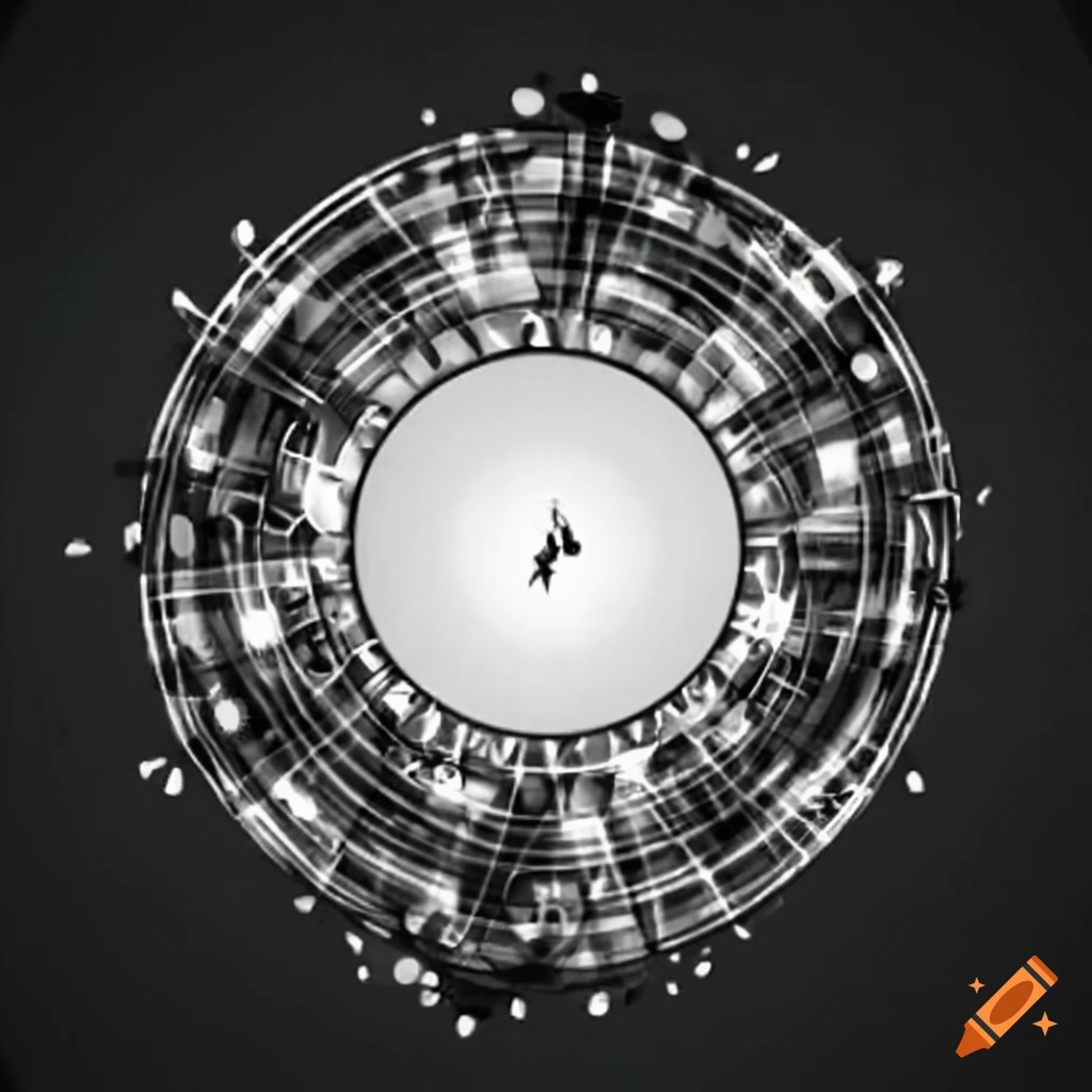 Circular musical score in black and white on Craiyon