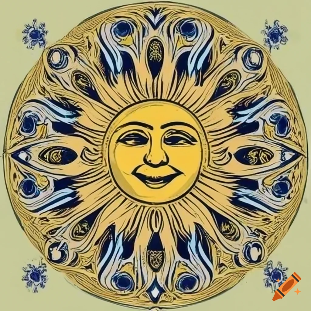 Smiling sun with colorful floral engraving on Craiyon