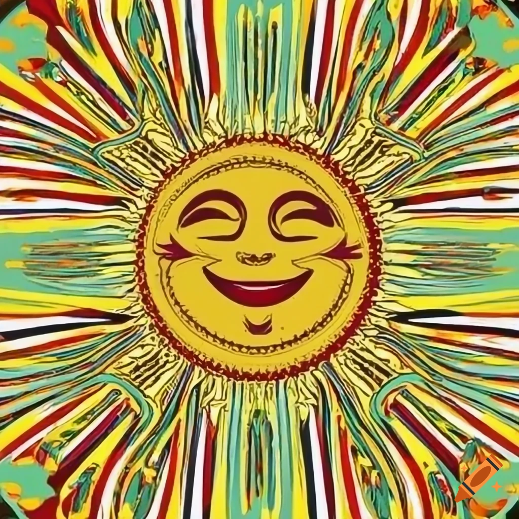 Smiling sun with colorful rays in art deco style on Craiyon