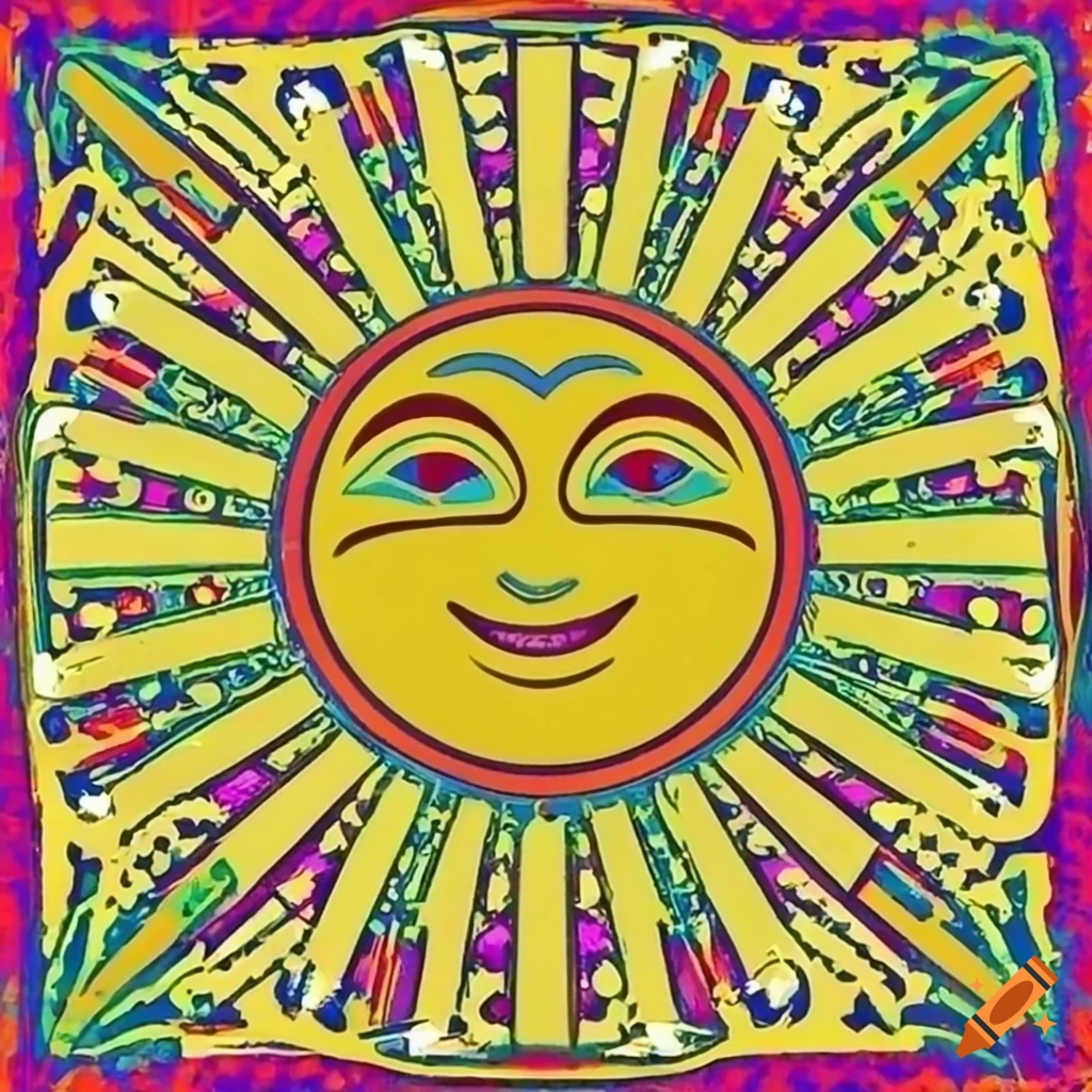 Art deco smiling sun with bright colorful pop art engraving on Craiyon