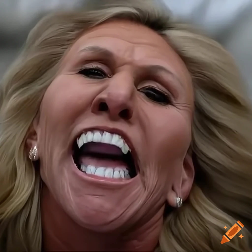 Satire of Marjorie Taylor Greene rudely screaming at the zoo on Craiyon