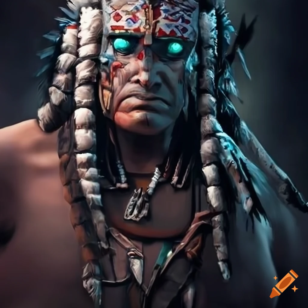 Futuristic native american warrior with cybernetic enhancements on Craiyon