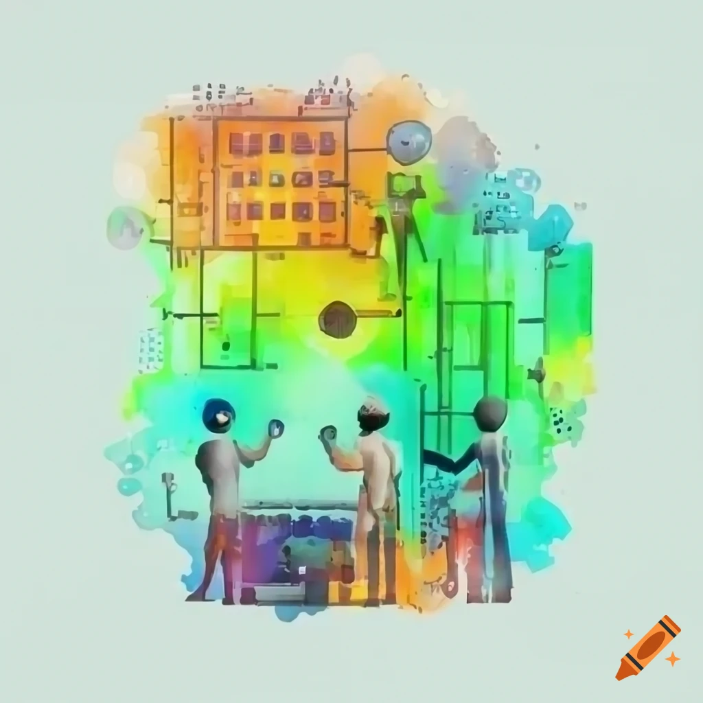 Engineering team brainstorming in front of circuit diagram on Craiyon