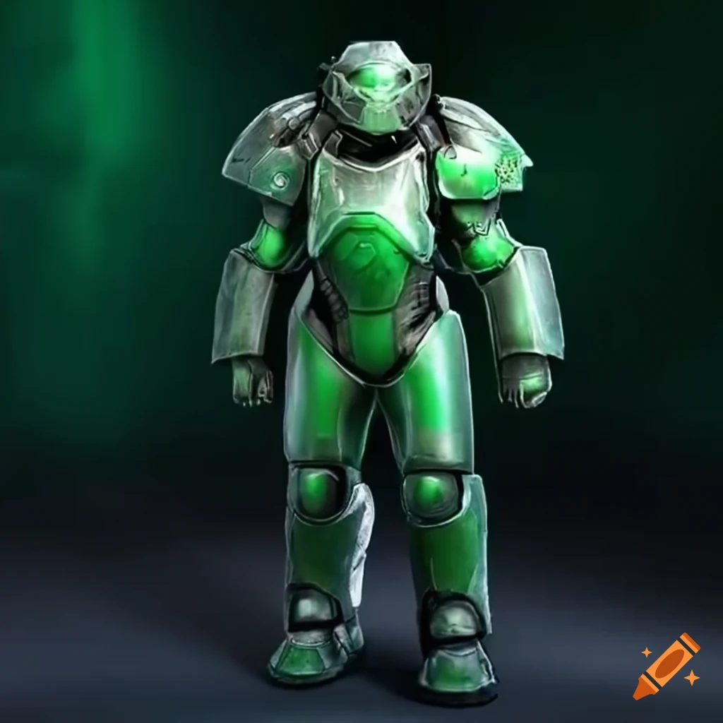 Full body power armor made of green crystals on Craiyon