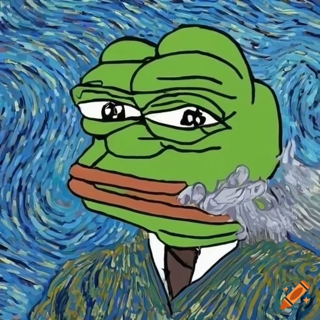 Vaping pepe frog meme in van gogh's impressionist style on Craiyon