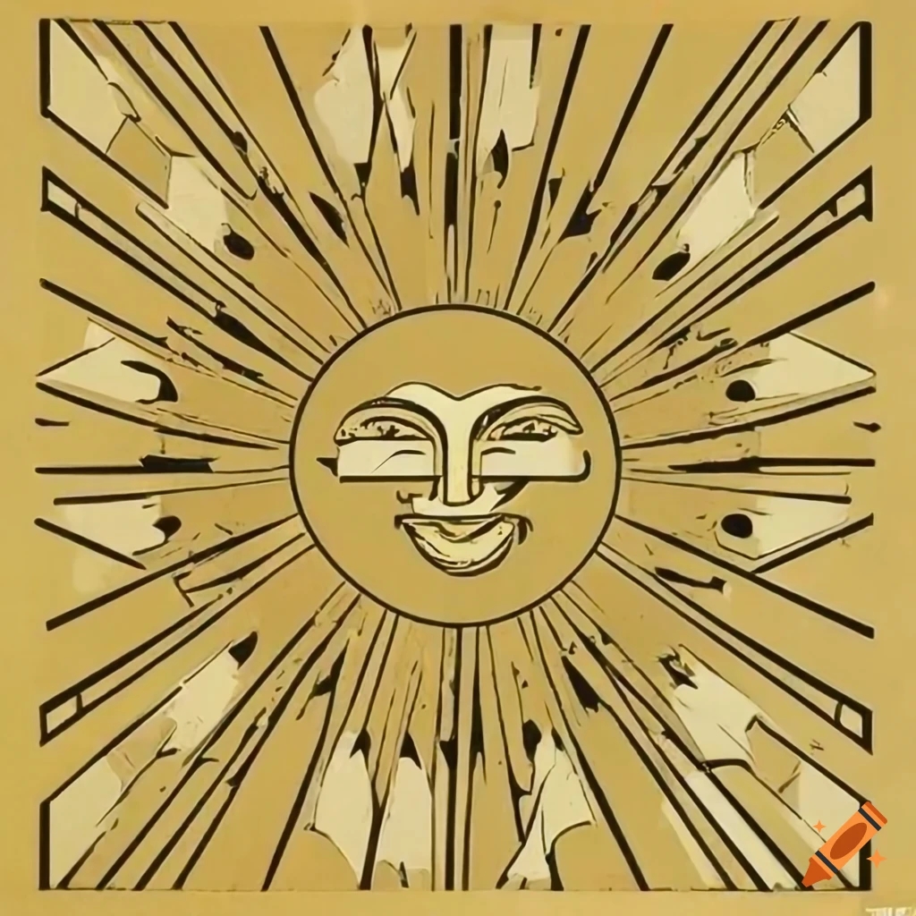 Art deco smiling sun with rays in an engraving style on Craiyon