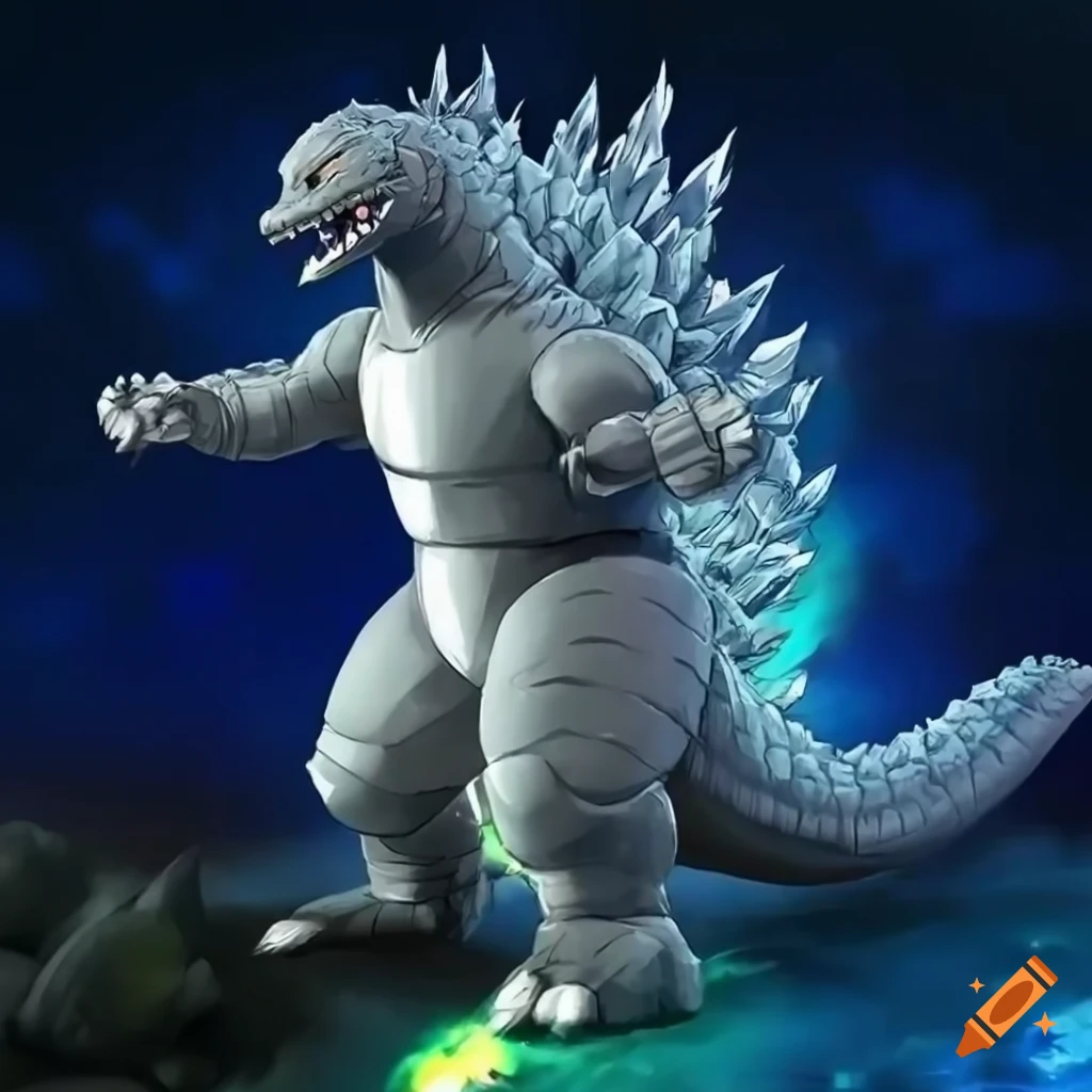 Silver-Gray Godzilla inspired by Majin Buu in Dragonball Z on Craiyon