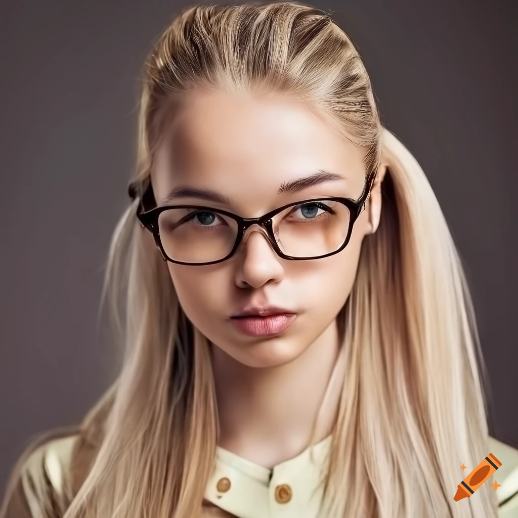 Stunning blonde girl with ponytail and glasses on Craiyon