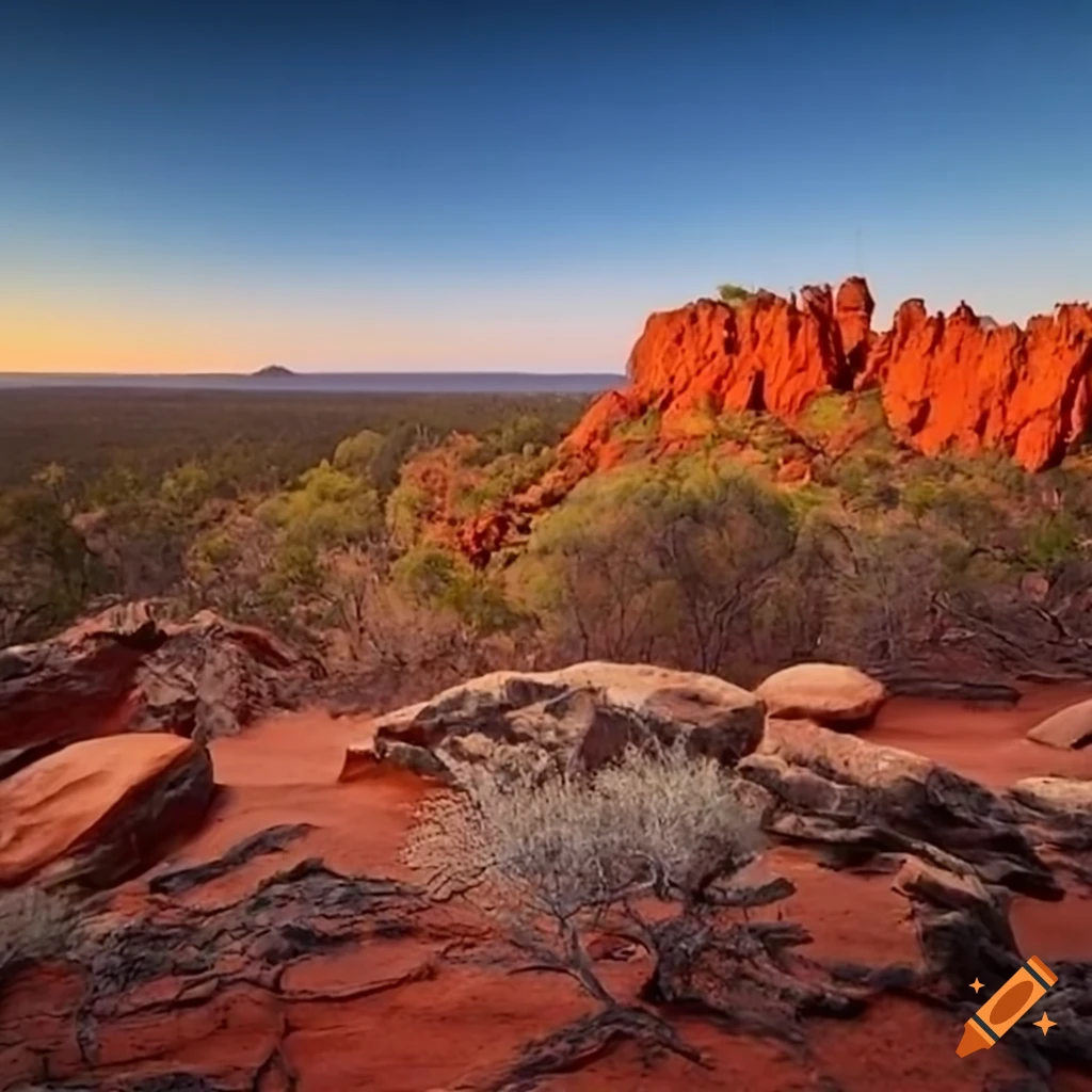 Dry australian outback forest with rocky outcrop on Craiyon