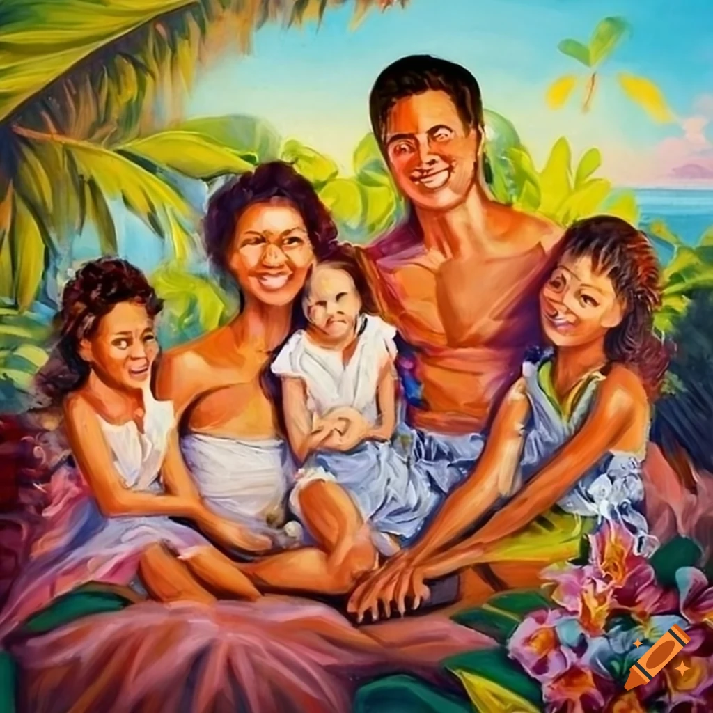 Large hawaiian family portrait painting on Craiyon