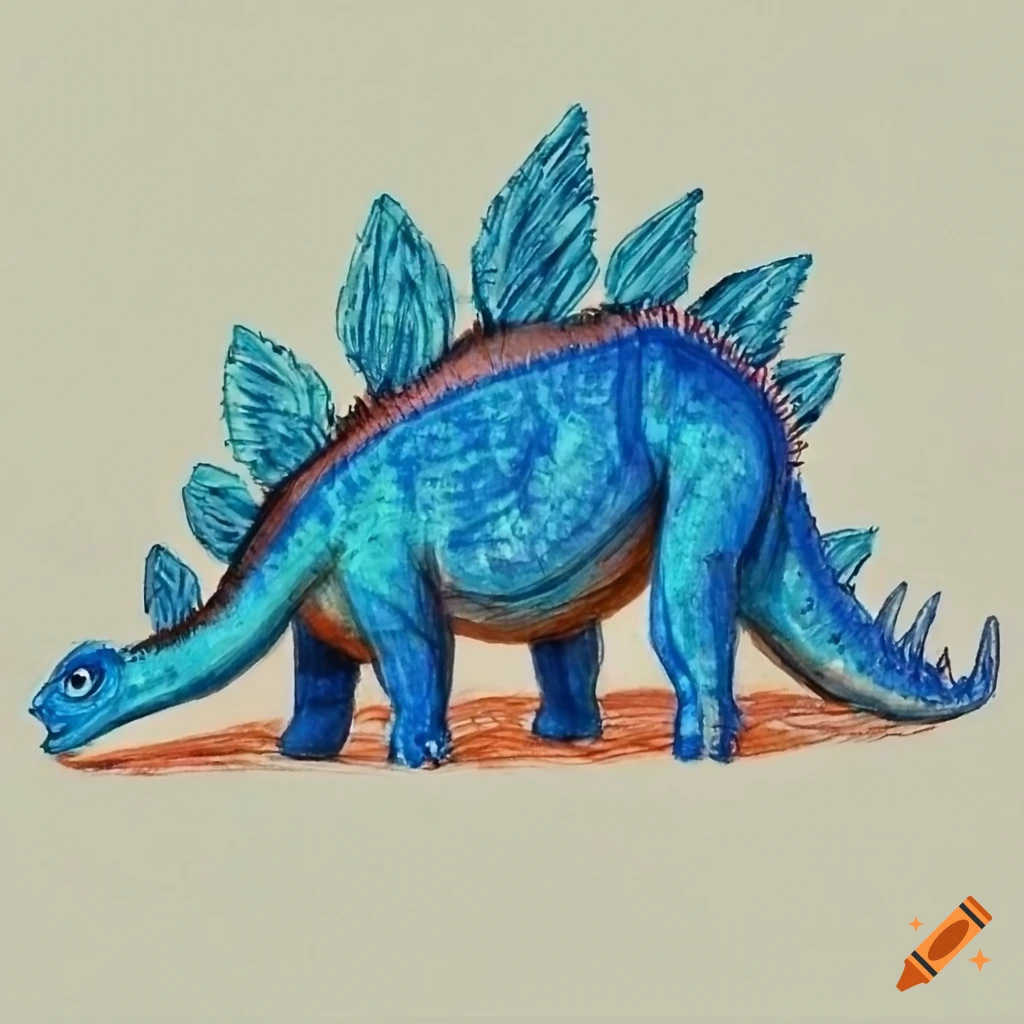 Blue stuffed stegosaurus crayon drawing on Craiyon