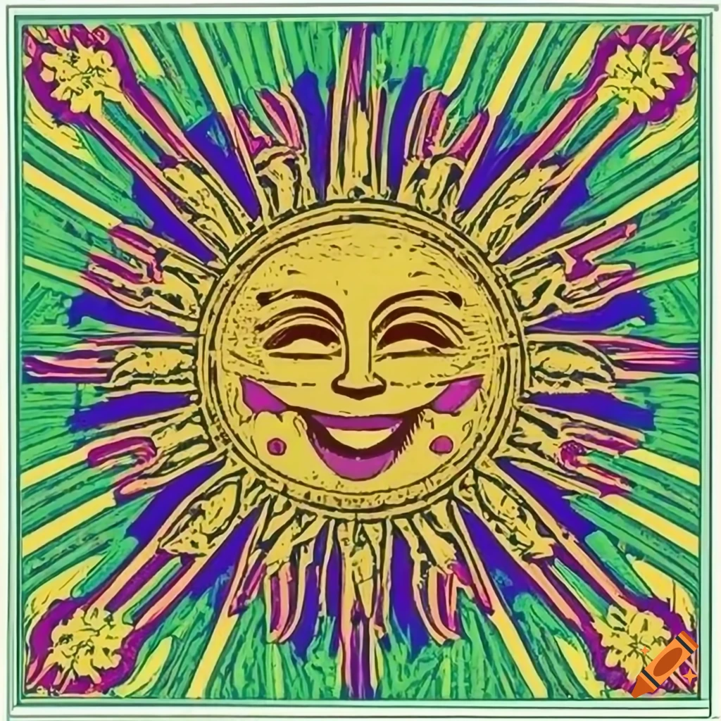 Smiling sun with colorful rays in a classical art deco style on Craiyon