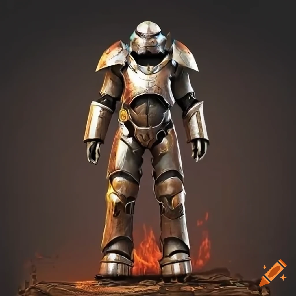 Power armor engulfed in flames on Craiyon