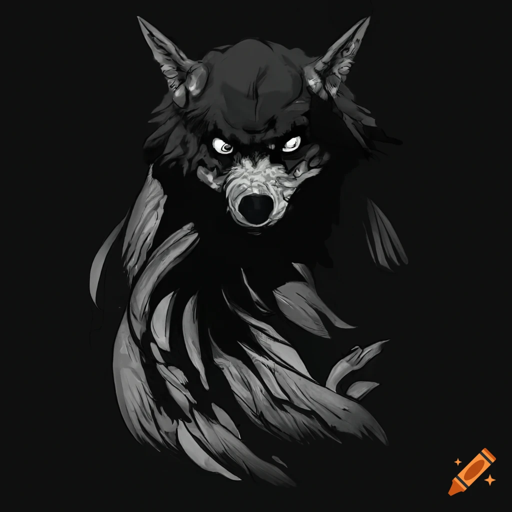 Black raven wolf chimera in the style of frank frazetta on Craiyon