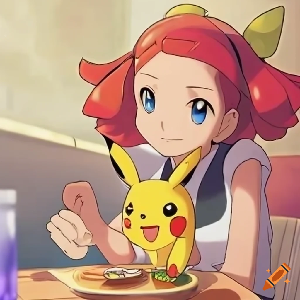 Immense restaurant with pokémon servers and clients in anime style on ...