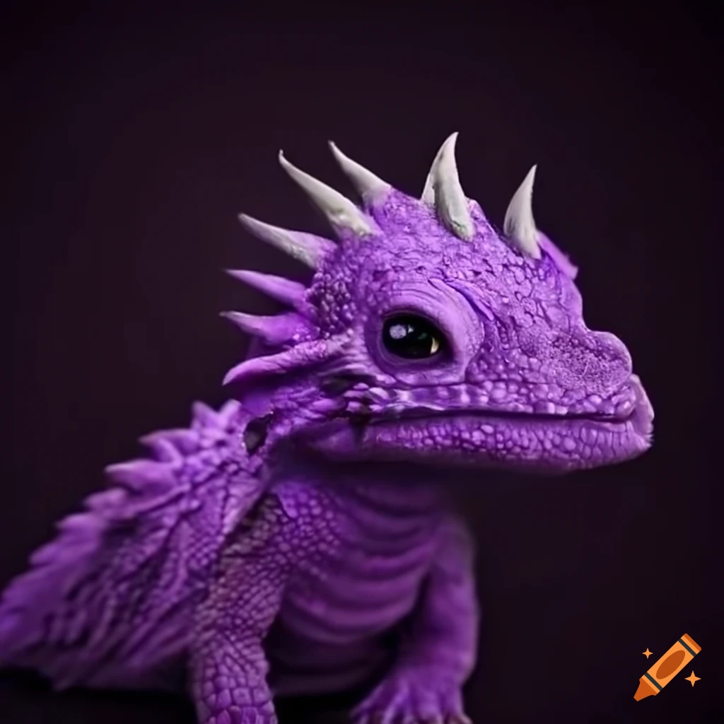 Purple baby dragon face in color on Craiyon