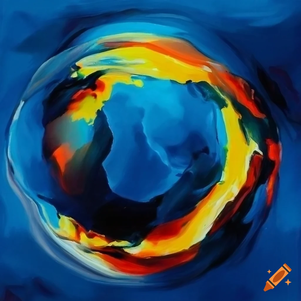 Hand made of orange and yellow triangles with a stylized ball of water ...