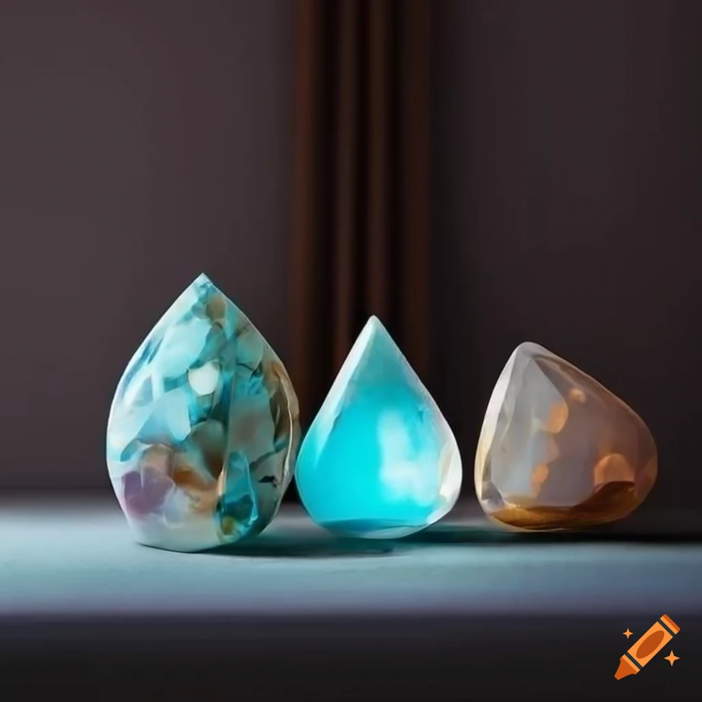 Colorful gemstone display in a cozy room with natural light on Craiyon