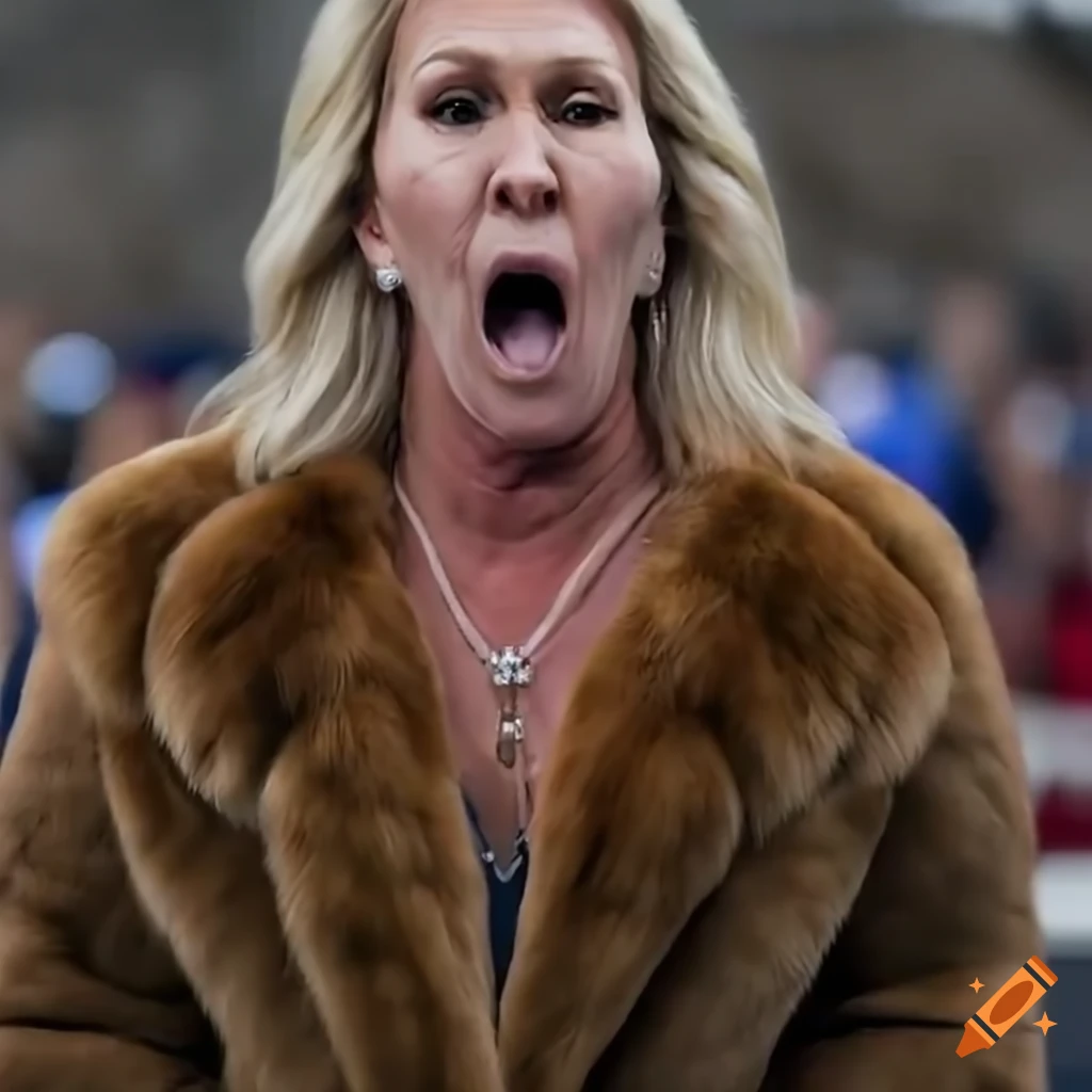 Satire of Marjorie Taylor Greene rudely screaming at the zoo on Craiyon