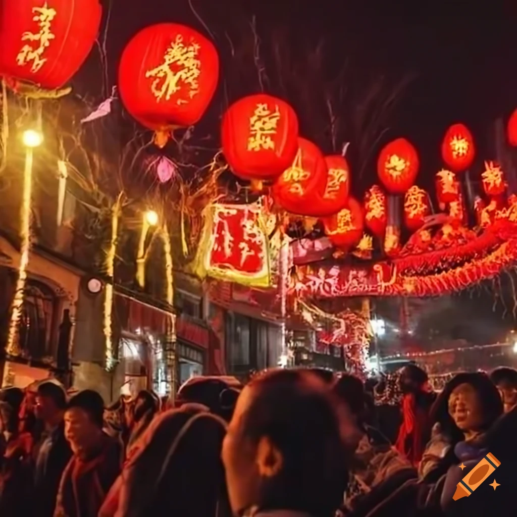 Vibrant fireworks lighting up the night sky during chinese new year on ...