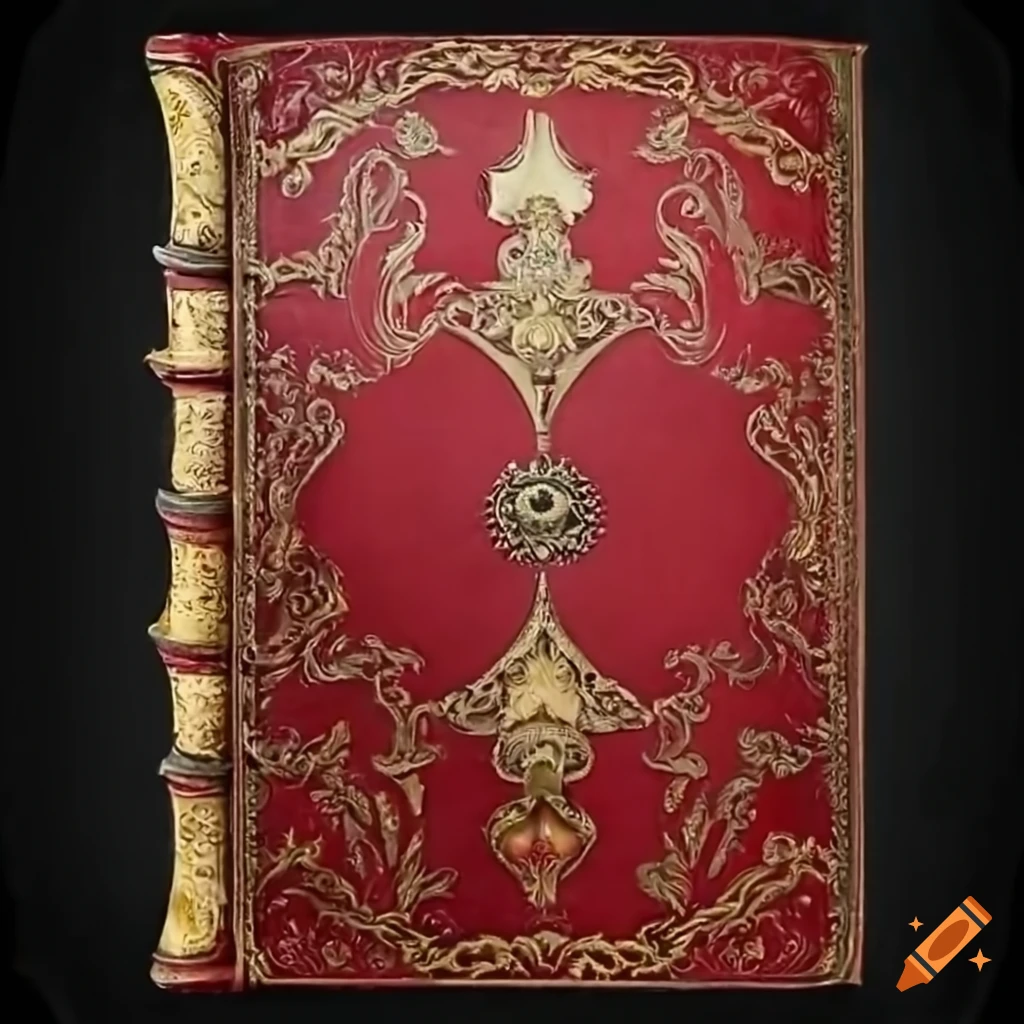 Highly decorated vintage red leather magical book on Craiyon