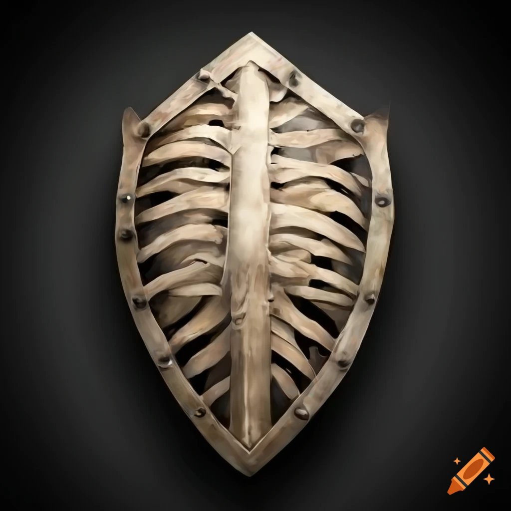 Fantasy shield made of bones on a gray background on Craiyon