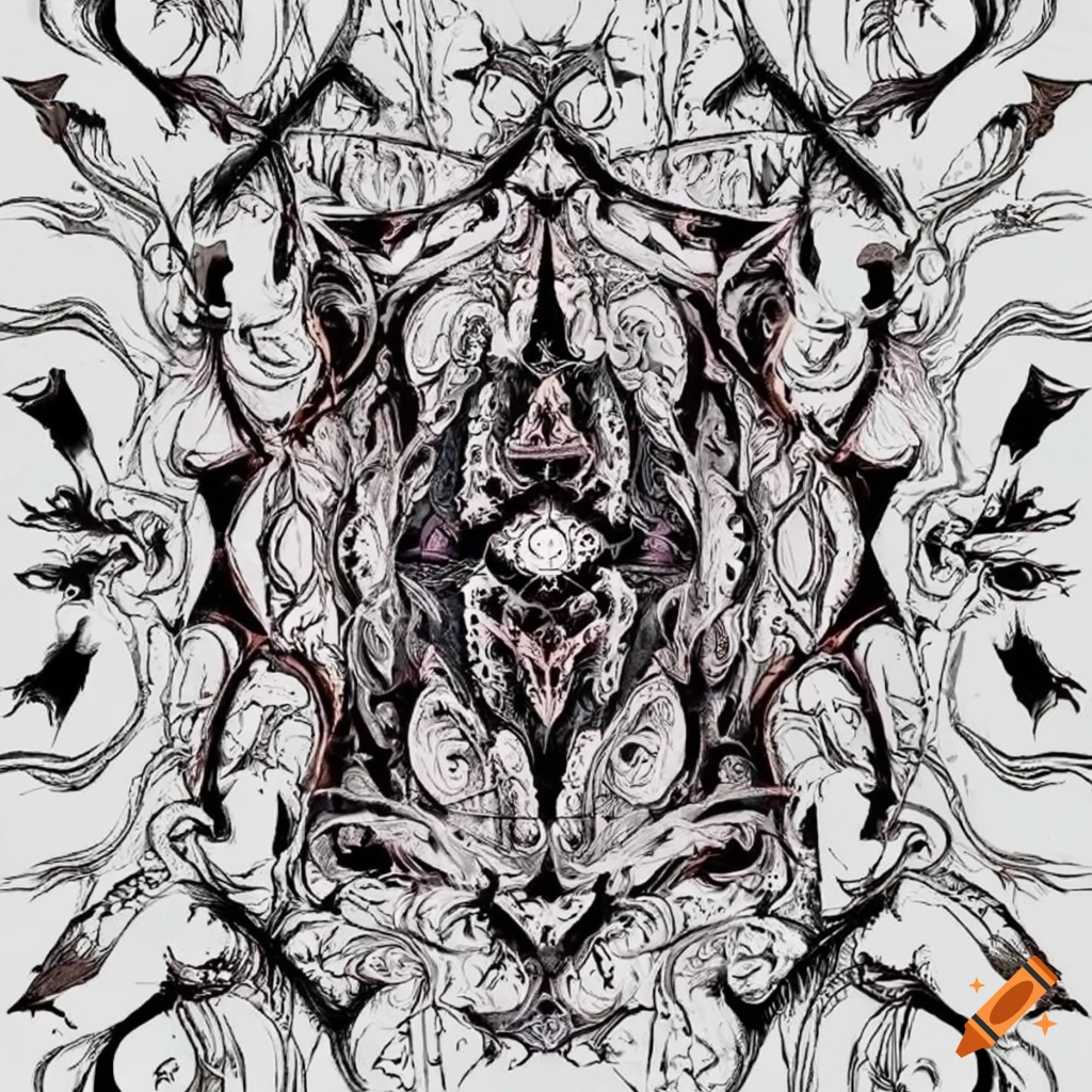 Symmetrical gothic tribal design on plain white background on Craiyon