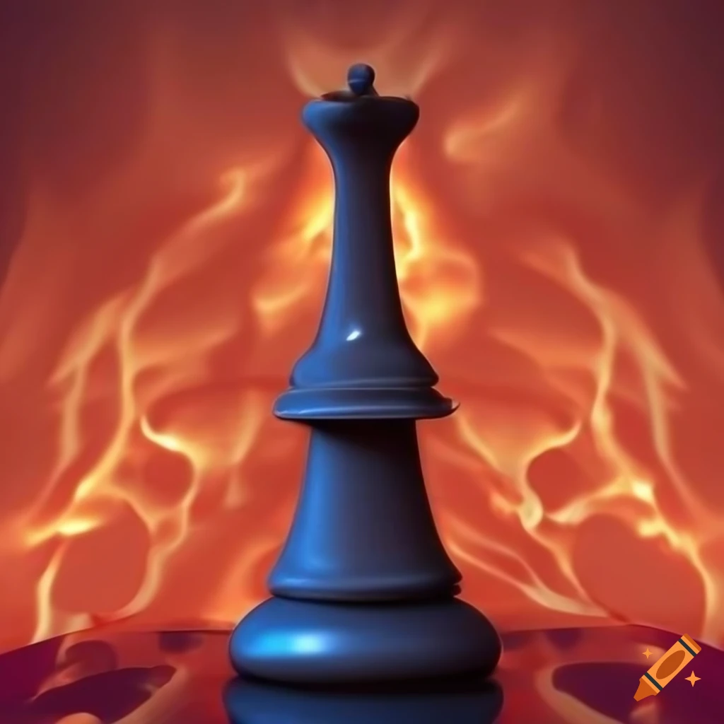 3d queen chess piece with fiery background and lightning strikes on Craiyon