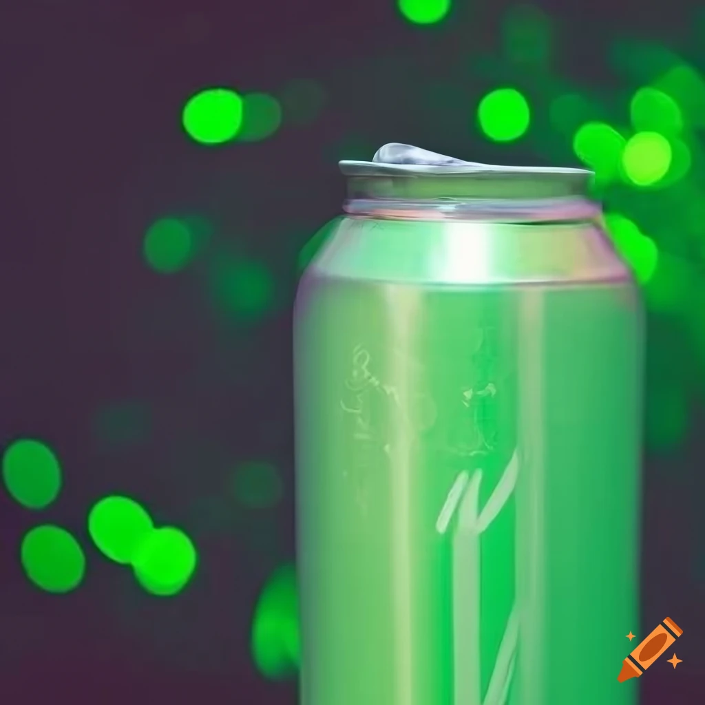 Soda swap green can with green liquid on black background on Craiyon