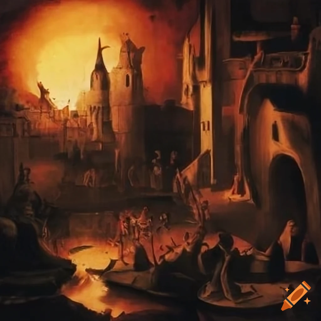 Surreal and nightmarish hellscape inspired by bosch on Craiyon