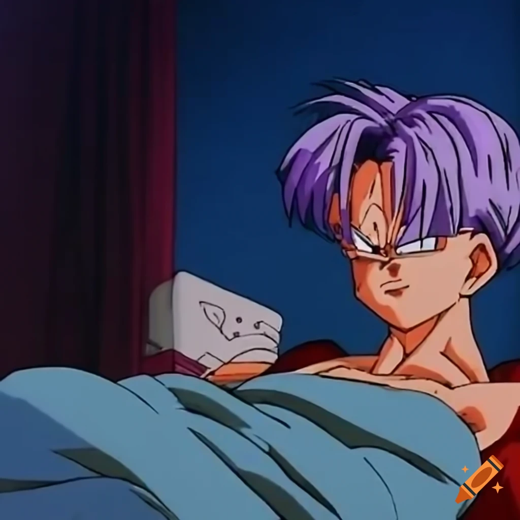 Irritated future trunks in a messy bedroom with light coming through ...