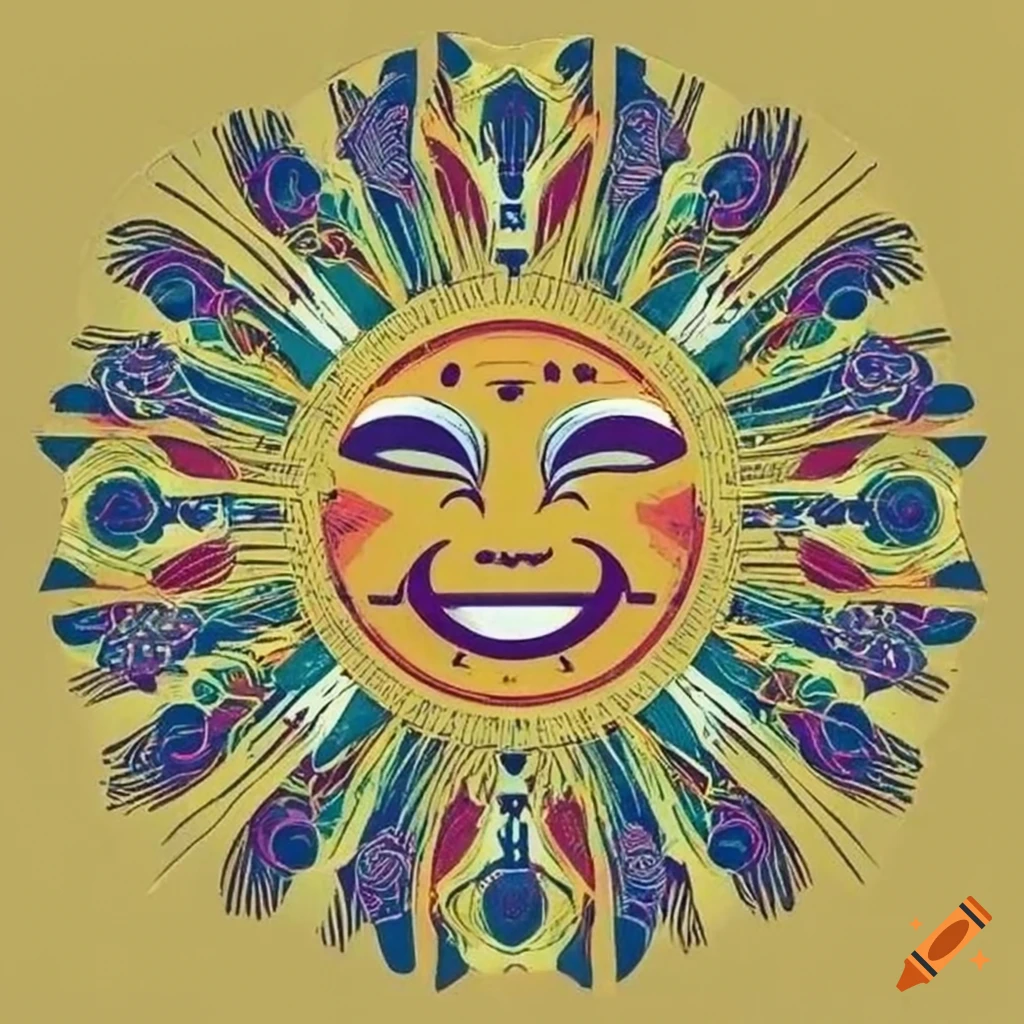 Smiling sun with colorful rays in classical art deco style on Craiyon