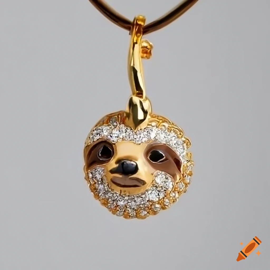 Sloth face pendant with gold and diamond design on Craiyon