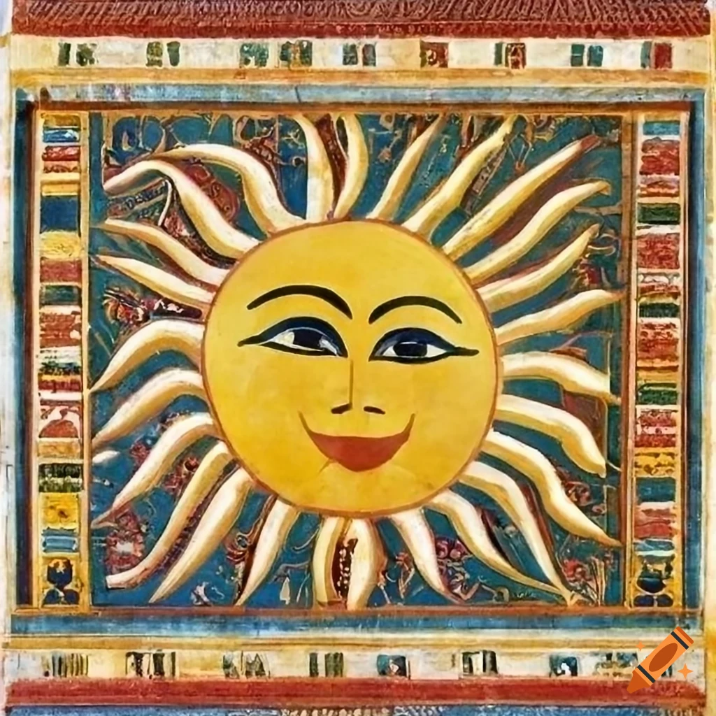 Smiling sun on an egyptian fresco album cover on Craiyon